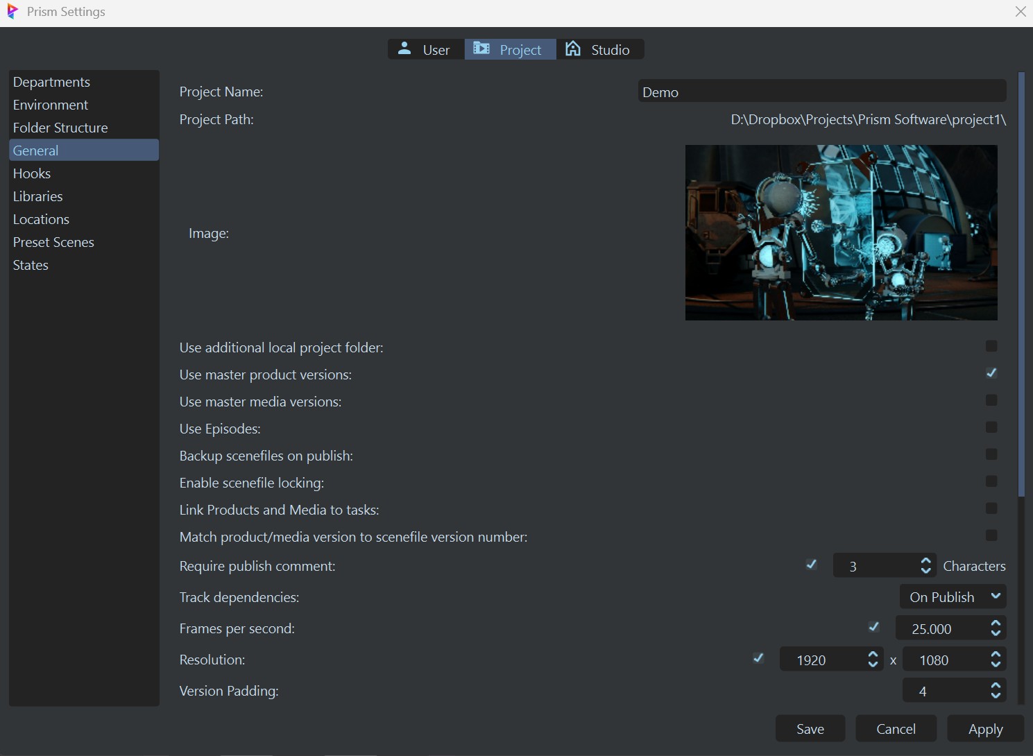 Project Settings — Prism Pipeline Documentation